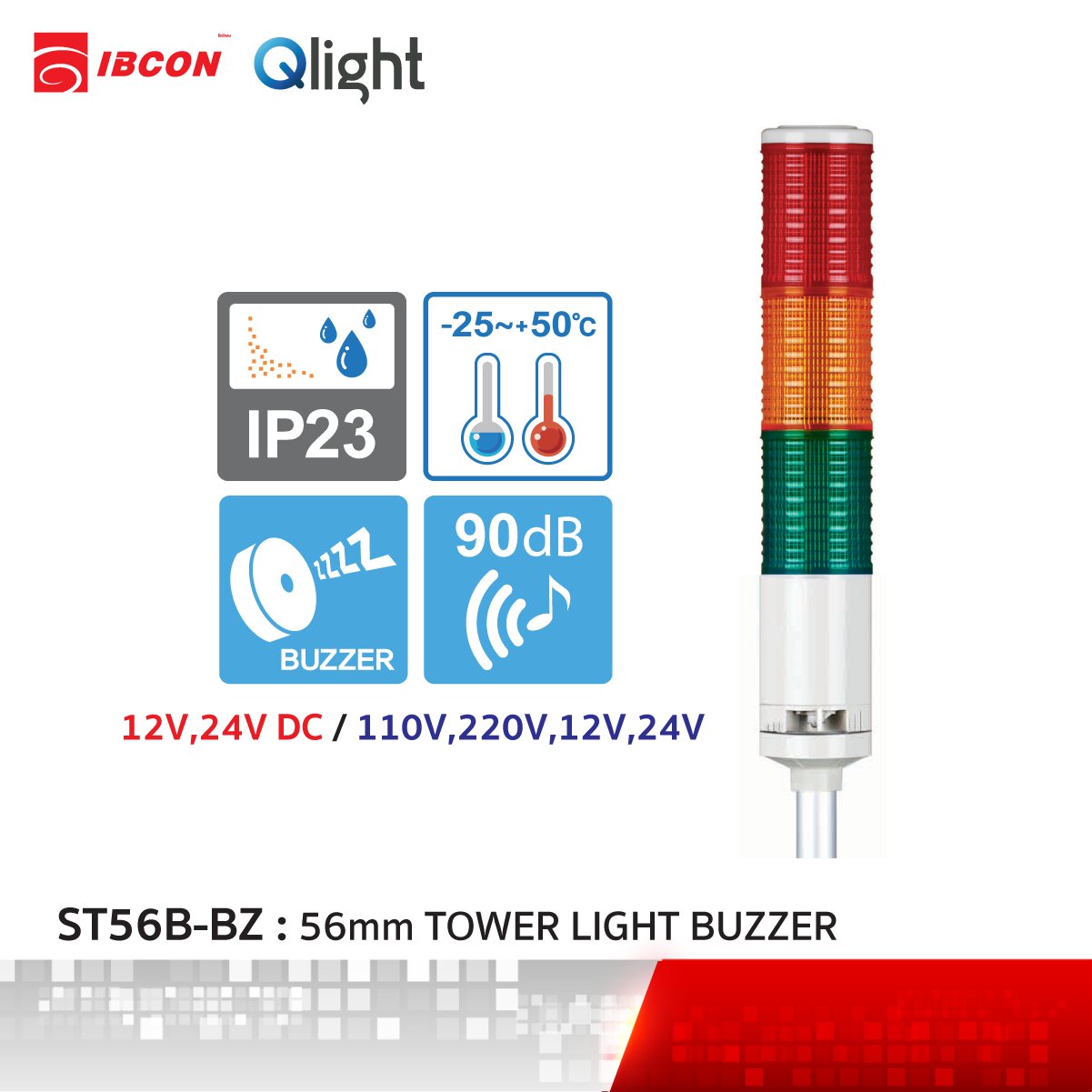 [ST56B-BZ] Ø56mm Pole Mount Type Bulb Steady Tower Lights with Buzzer - IBCON