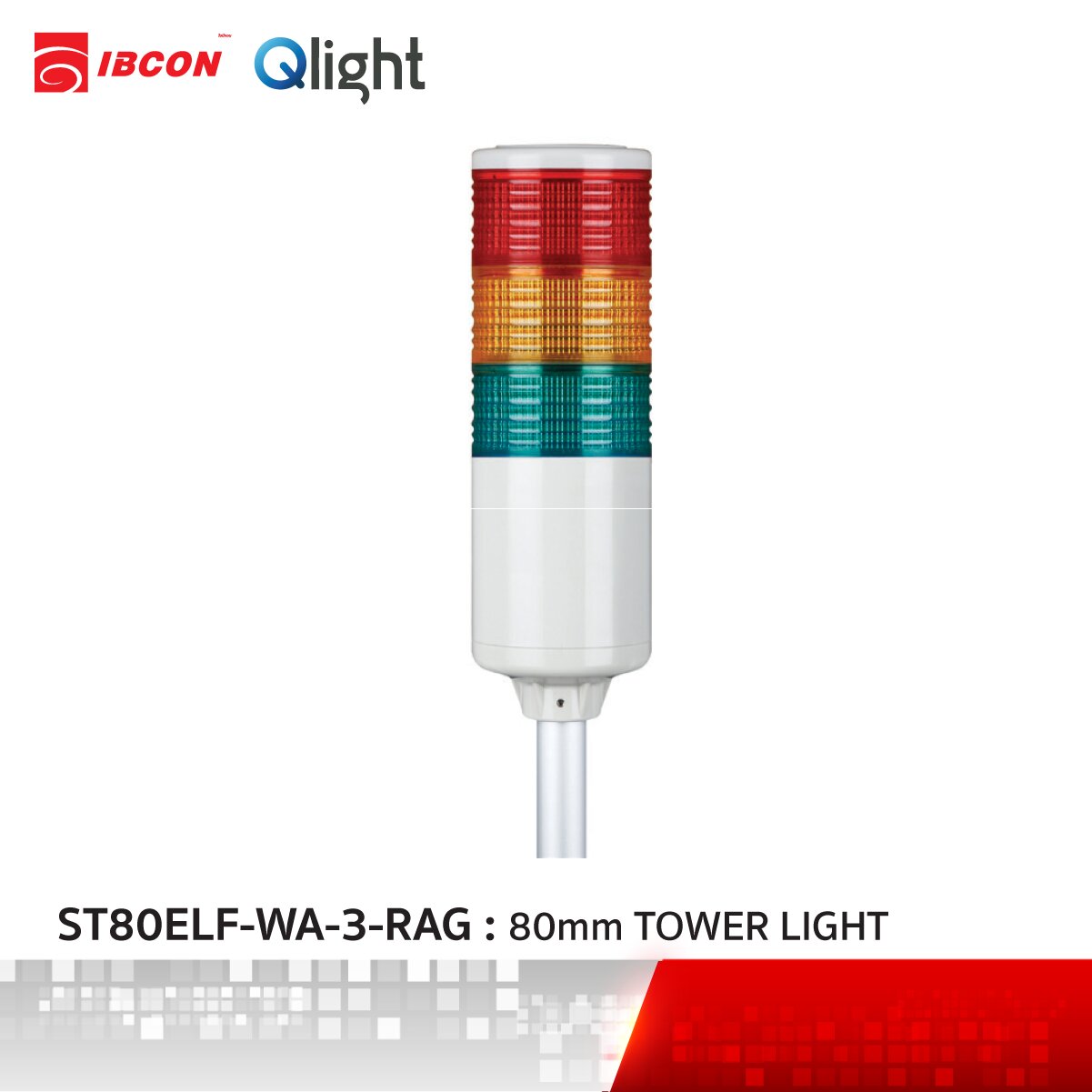 [ST80ELF-WA] Ø80mm Pole Mount Type LED Steady/Flashing/5 Alarms Tower Lights - IBCON