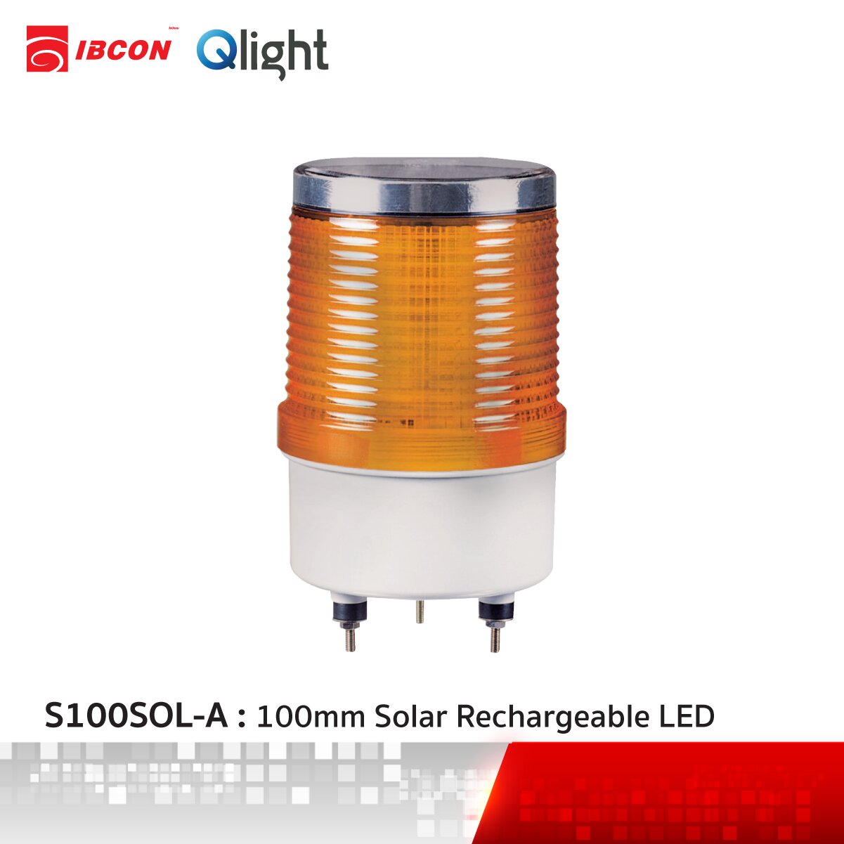 [S100SOL] Ø100mm Solar Rechargeable LED Flashing Signal Light - IBCON