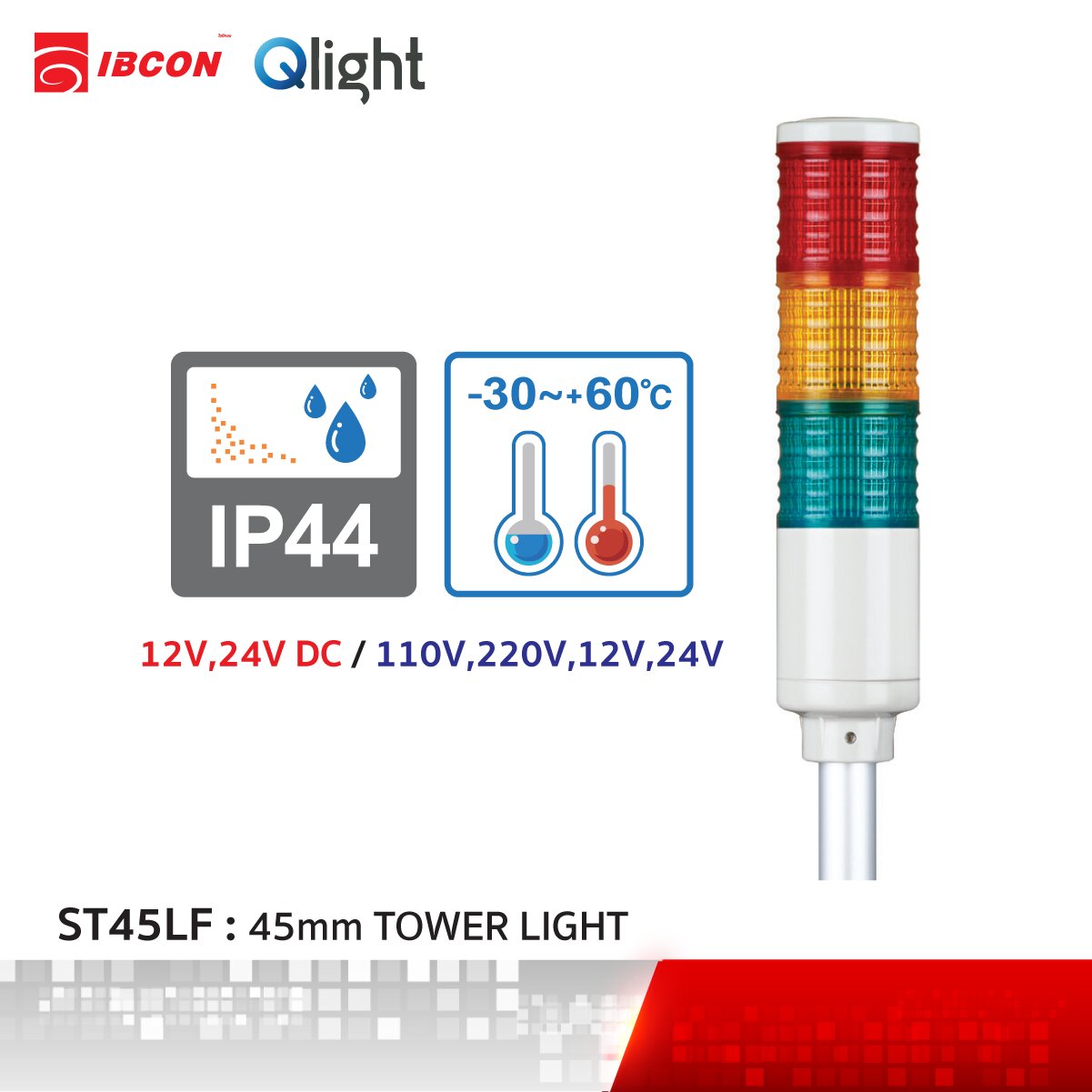[ST45LF] Ø45mm Pole Mount Type LED Steady/Flashing Tower Lights - IBCON