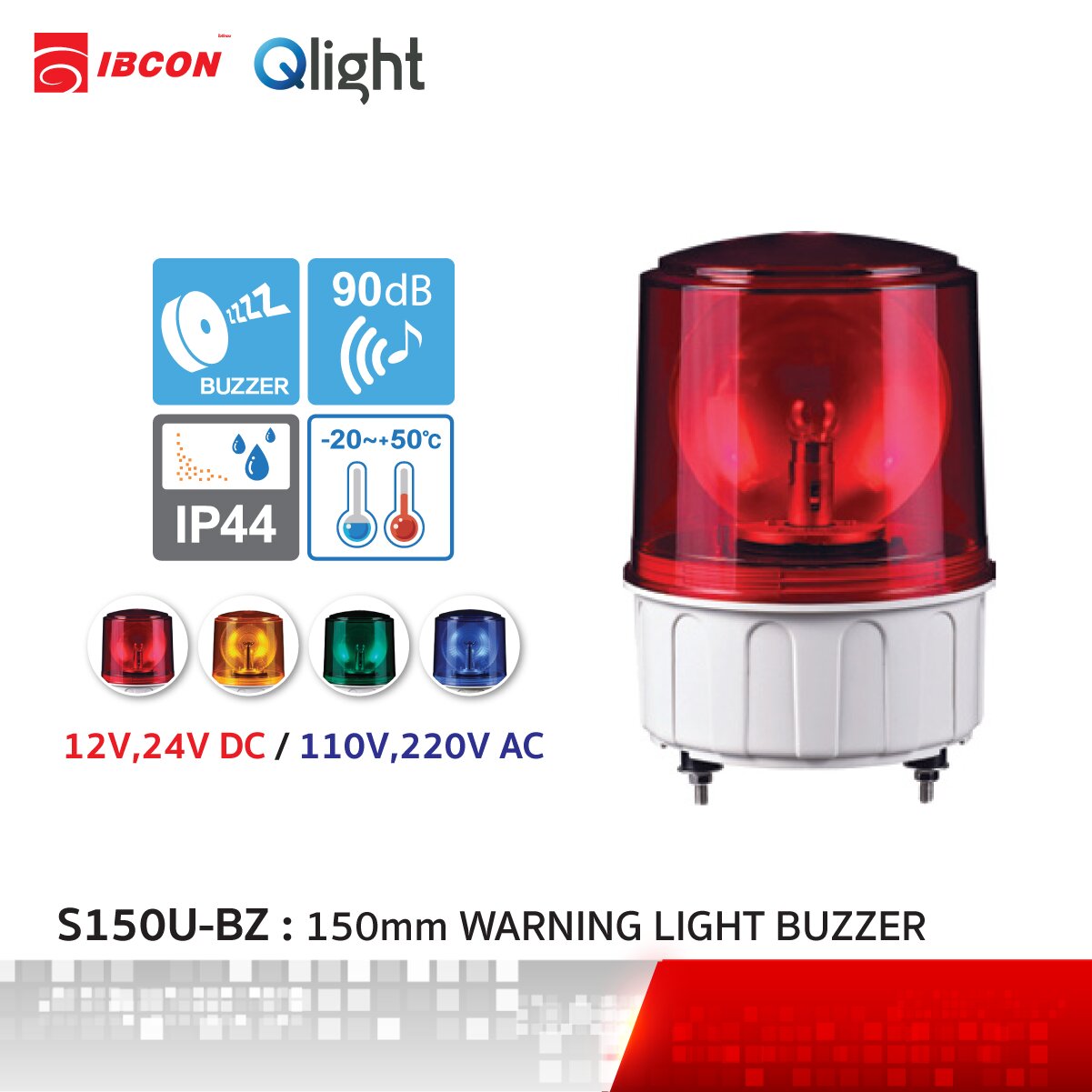 [ S150U-BZ ] Ø150mm Bulb Revolving Warning Light with Buzzer - IBCON