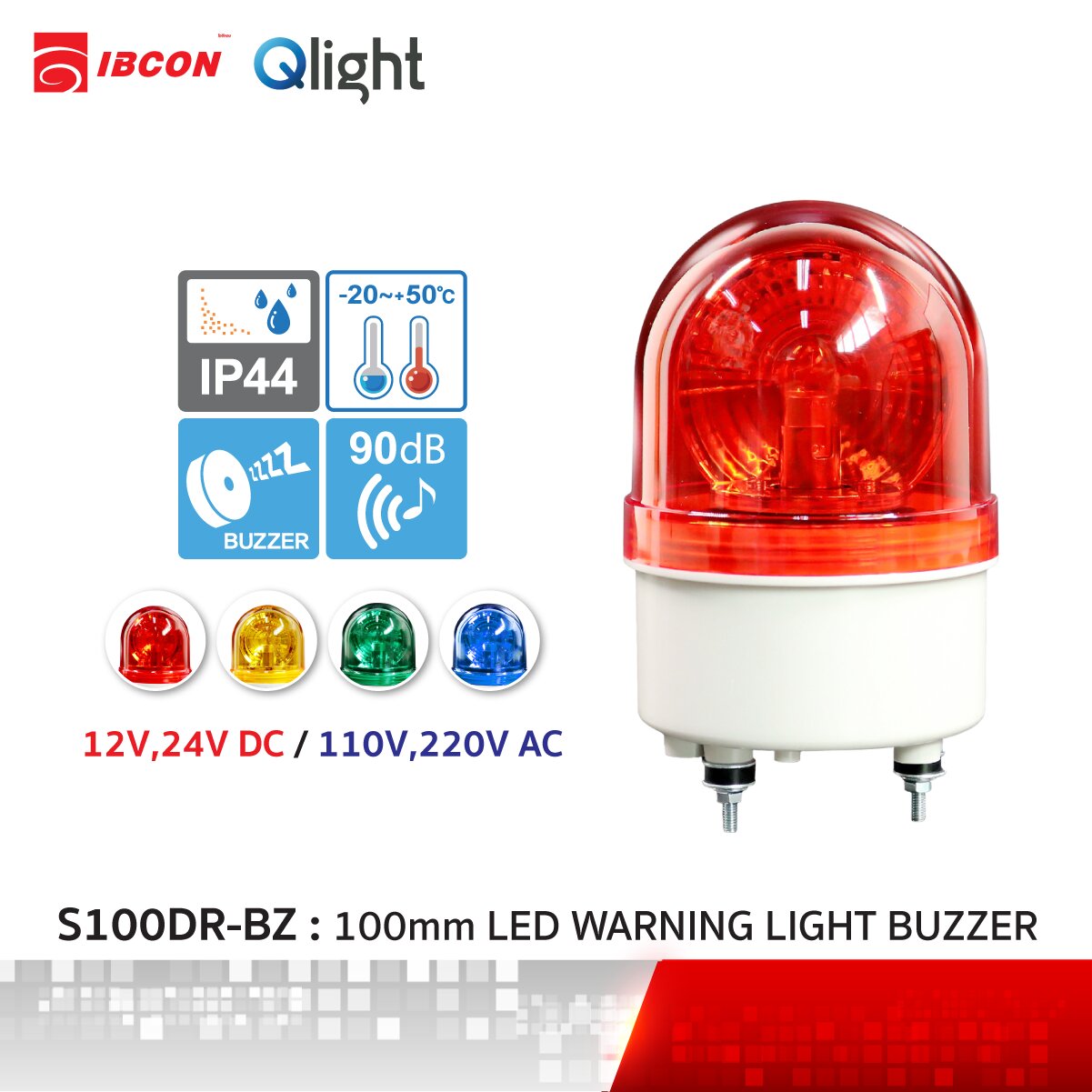 [s100dr Bz] Ø100mm Led Revolving Warning Light With Buzzer Ibcon