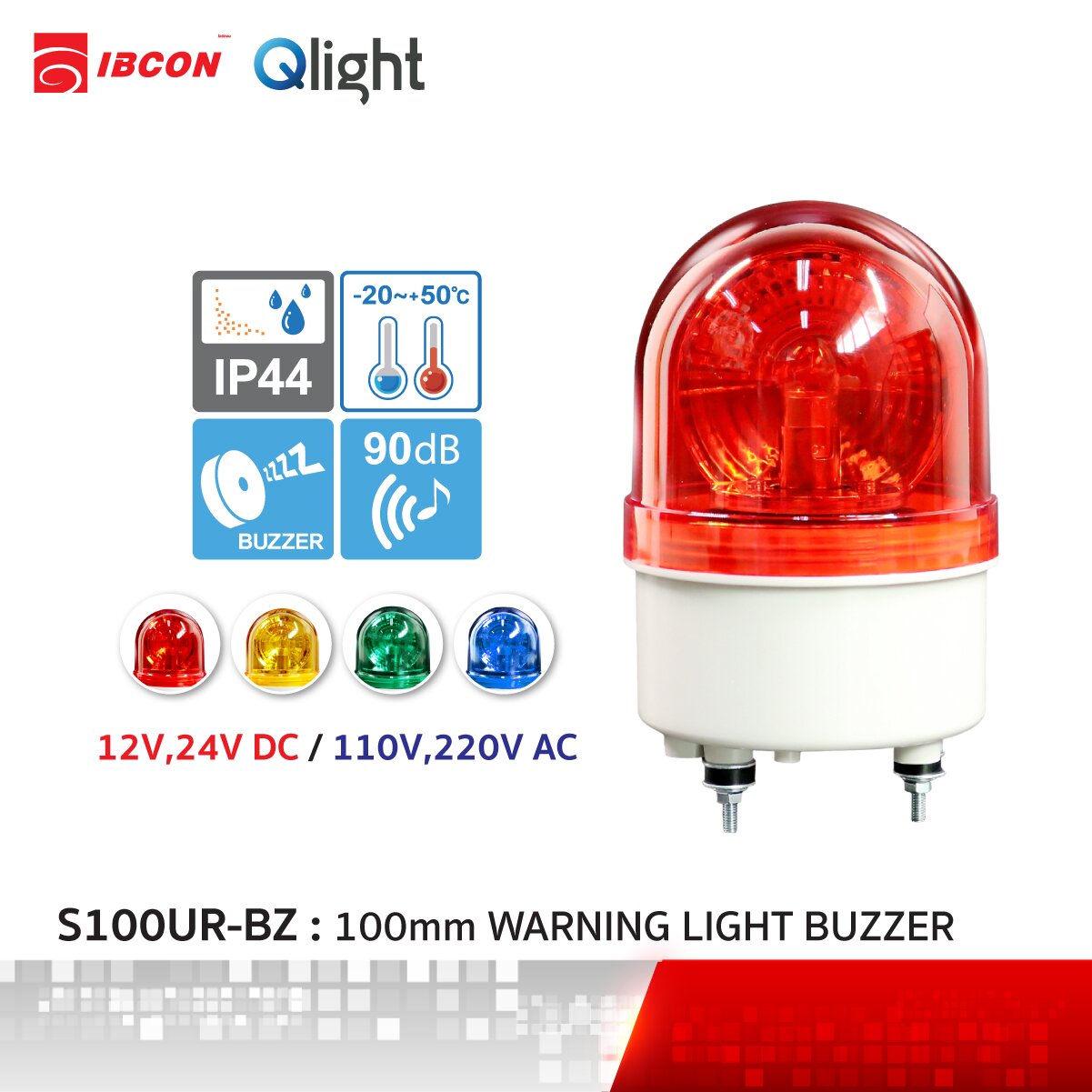 [ S100UR-BZ ] Ø100mm Bulb Revolving Warning Light with Buzzer - IBCON