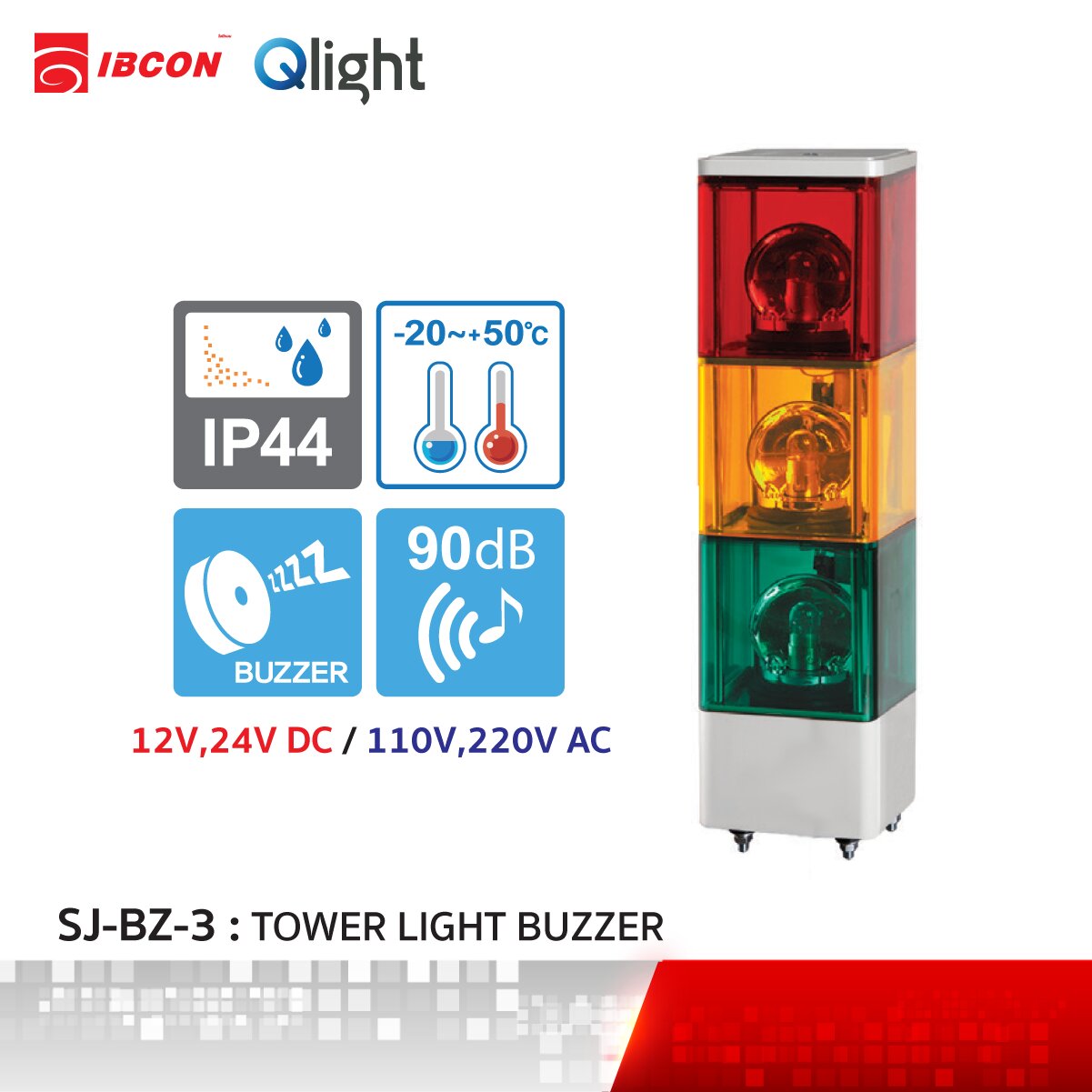 [SJ-BZ] Ø95×95mm Bulb Revolving Tower Warning Lights with Buzzer - IBCON