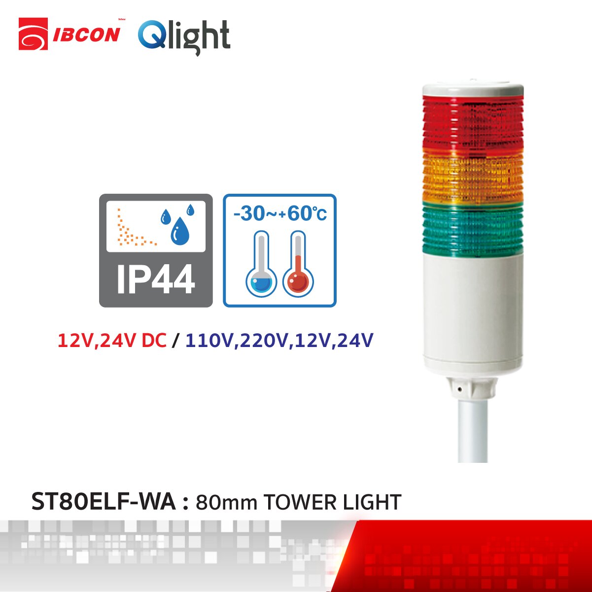 [ST80ELF-WA] Ø80mm Pole Mount Type LED Steady/Flashing/5 Alarms Tower ...