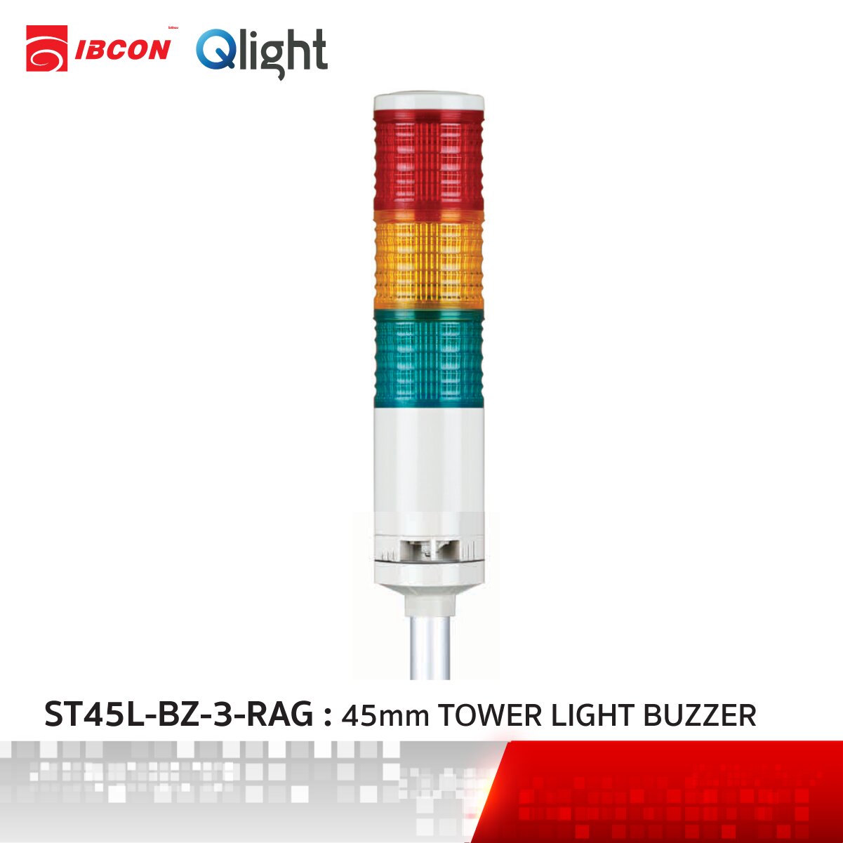 [ST45L-BZ] Ø45mm Pole Mount Type LED Steady Tower Lights with Buzzer - IBCON