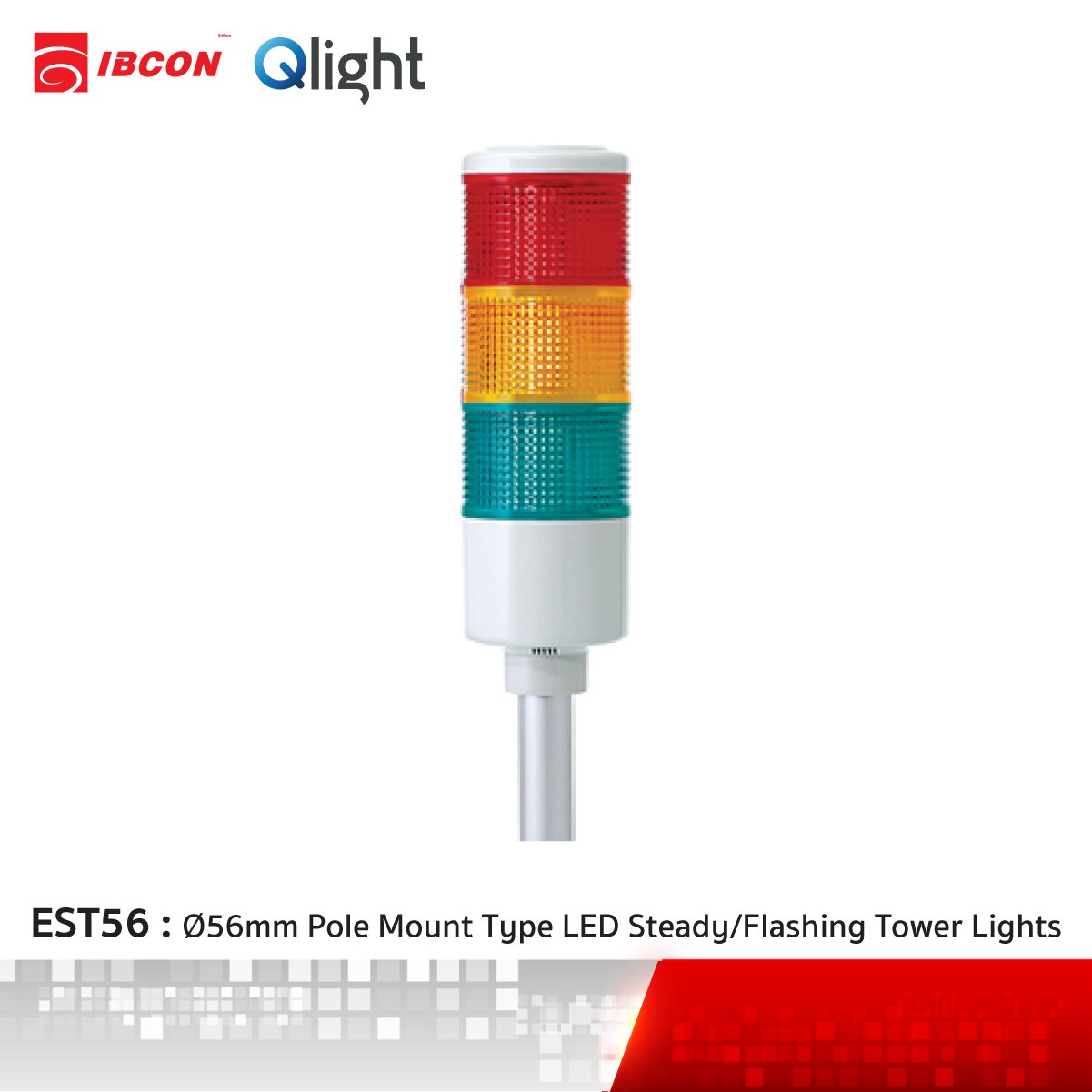[ EST56LF-BZ ] Ø56mm Pole Mount Type LED Steady/Flashing Tower Lights Max.90dB - IBCON