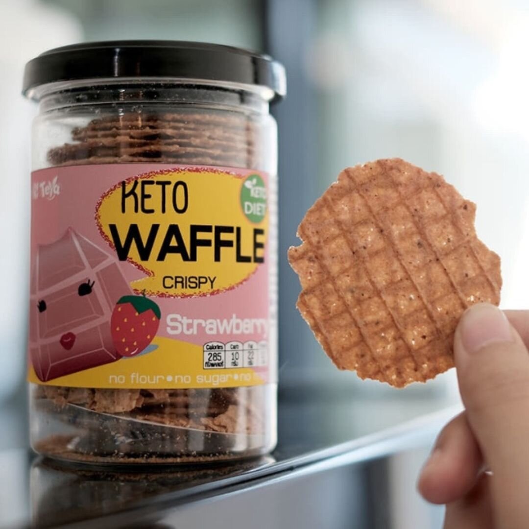 TEYA Keto Waffle Crispy-Strawberry 57 g. (03224) - Baimiang Healthy Shop ใบเมี่ยง