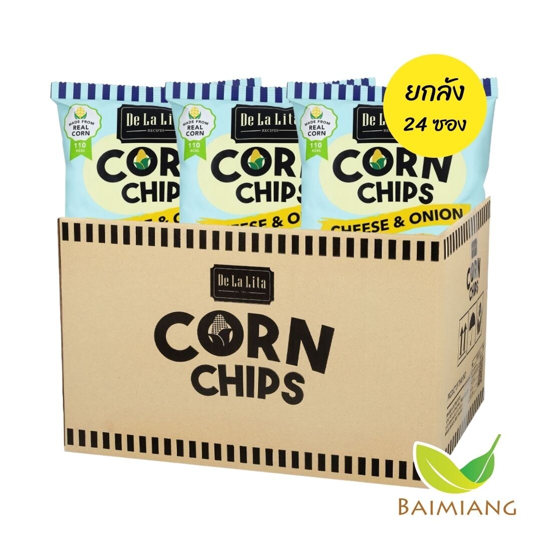 [ยกลัง 24 ซอง] De La Lita Corn Chips เดอลาลิต้าคอร์นชิป รสชีสและหัวหอม ขนาด 25 g. (04425-24 ...