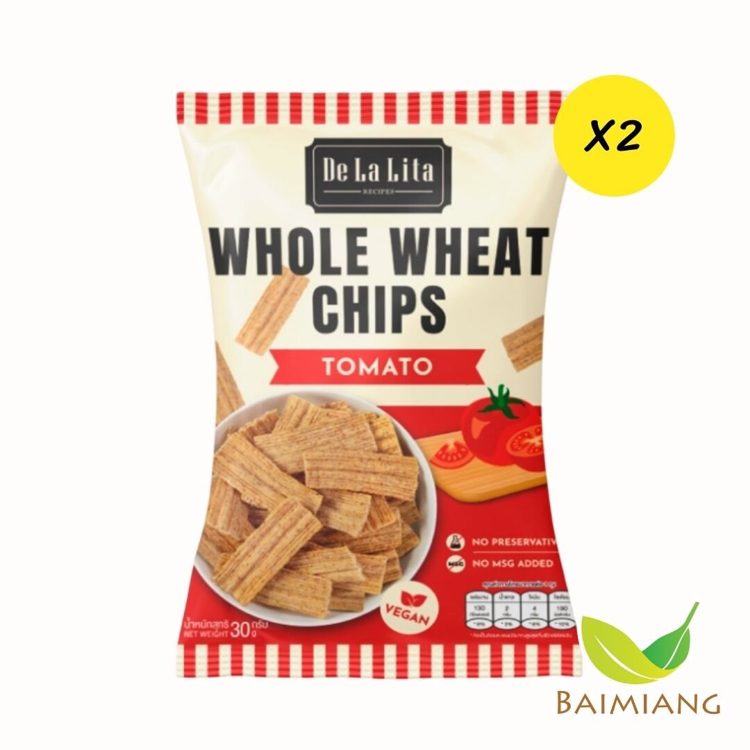[2 ซอง] De La Lita ขนมอบกรอบโฮลวีต รสมะเขือเทศ ขนาด 30 g. (05161-2) - Baimiang Healthy Shop ใบเมี่ยง