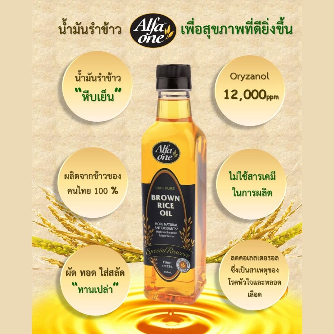Alfa One น้ำมันรำข้าวหีบเย็น ขนาด 750 ml. (04987) - Baimiang Healthy Shop ใบเมี่ยง