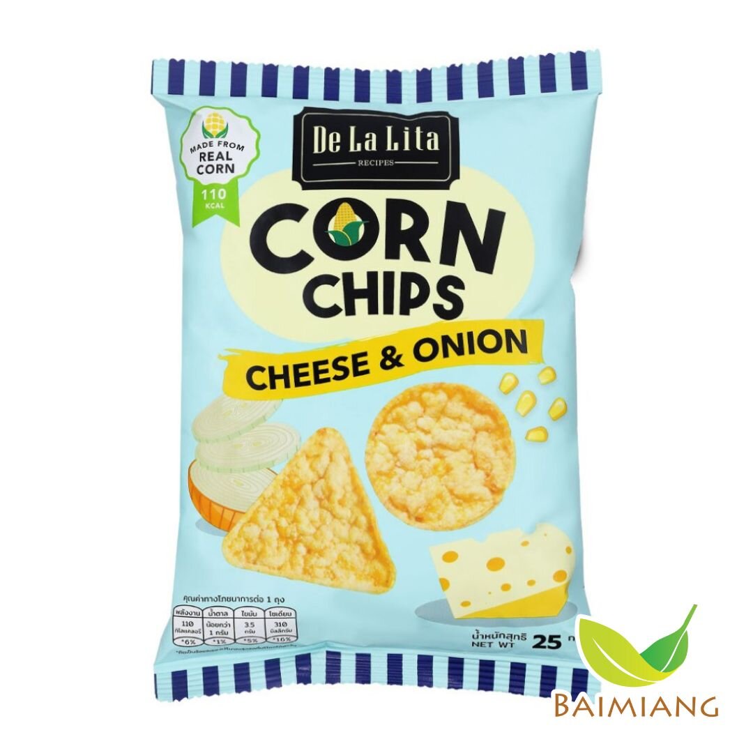 De La Lita Corn Chips เดอลาลิต้าคอร์นชิป รสชีสและหัวหอม ขนาด 25 g. (04425) - Baimiang Healthy Shop