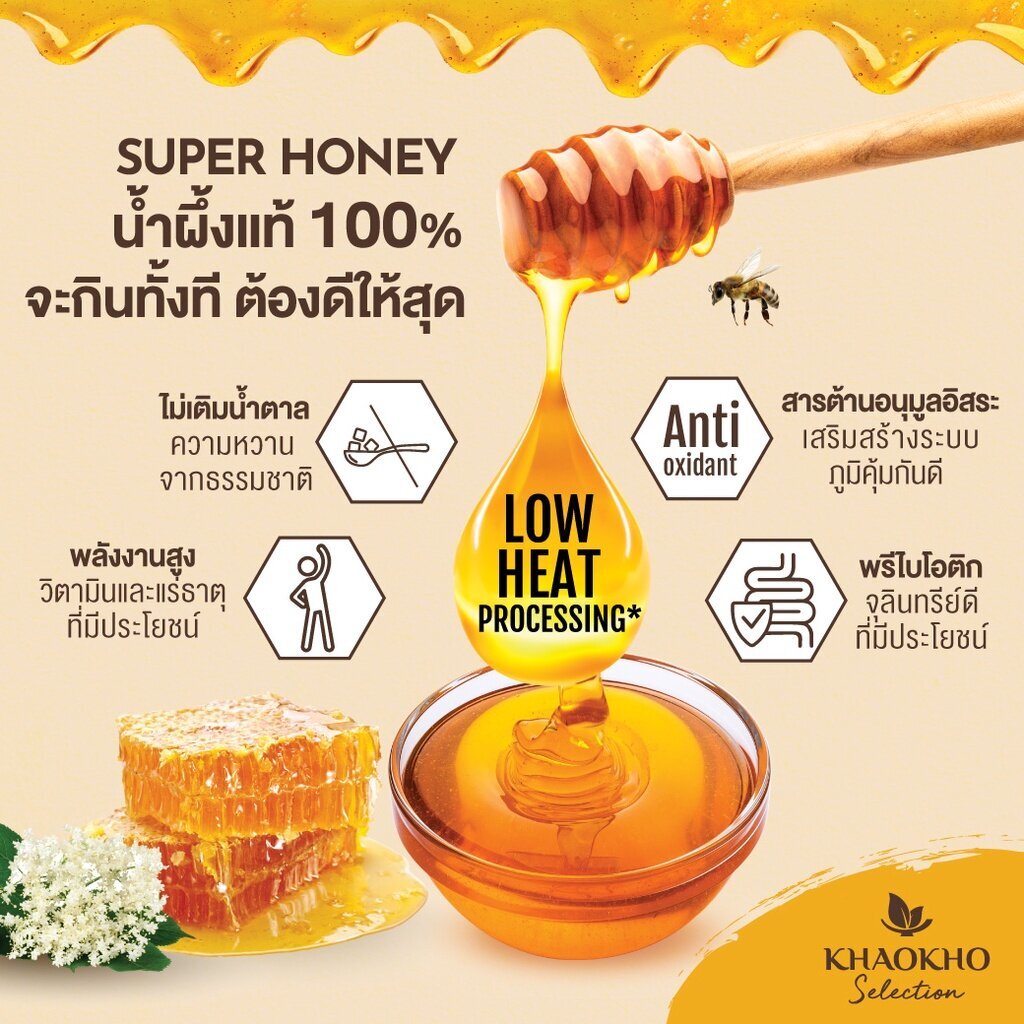 Khaokho Selection น้ำผึ้งดอกไม้ป่า100% 220g. (00091) - Baimiang Healthy Shop ใบเมี่ยง