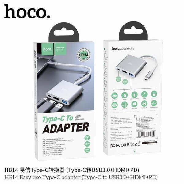 Hoco HB14 Easy use Type-C adapter (Type-C to USB3.0+HDMI+PD ...