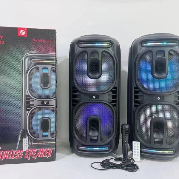 ลำโพงบลูทูธ KTS-1819 มี 2 ดอก 8 นิ้ว แถมไมค์ และรีโมท เสียงดี พกพา มีไฟ LED - myhappyphones