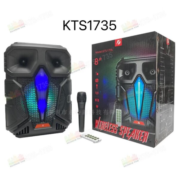 ลำโพงบลูทูธ แถมไมค์ฟรีและรีโมท KTS-1735 ดอก 8 นิ้ว เสียงดี พกพา มีไฟวิ่ง - myhappyphones
