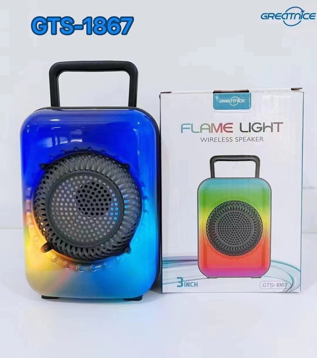 ลำโพงบลูทูธมีไฟมีที่หิ้ว รุ่น GTS-1867 ลำโพงเสียงดัง มีไฟระบบ LED ขนาด3นิ้ว - myhappyphones