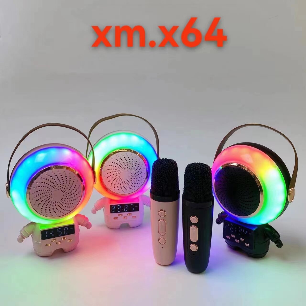 ลำโพงบลูทูธหุ่นยนต์ RGB พร้อมไมค์ลอย 1 ตัว มีที่หิ้ว X64 - myhappyphones
