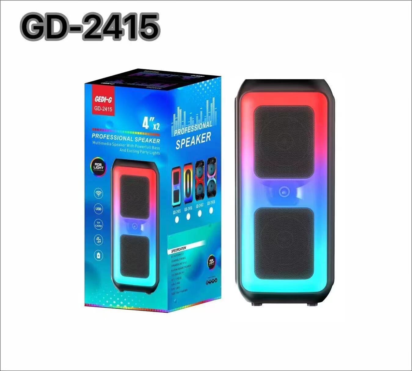 ลำโพงบลูทูธ 4 นิ้ว 2 ดอก เสียงดี พกพา มีไฟLEDวิ่ง GD-2415 - myhappyphones