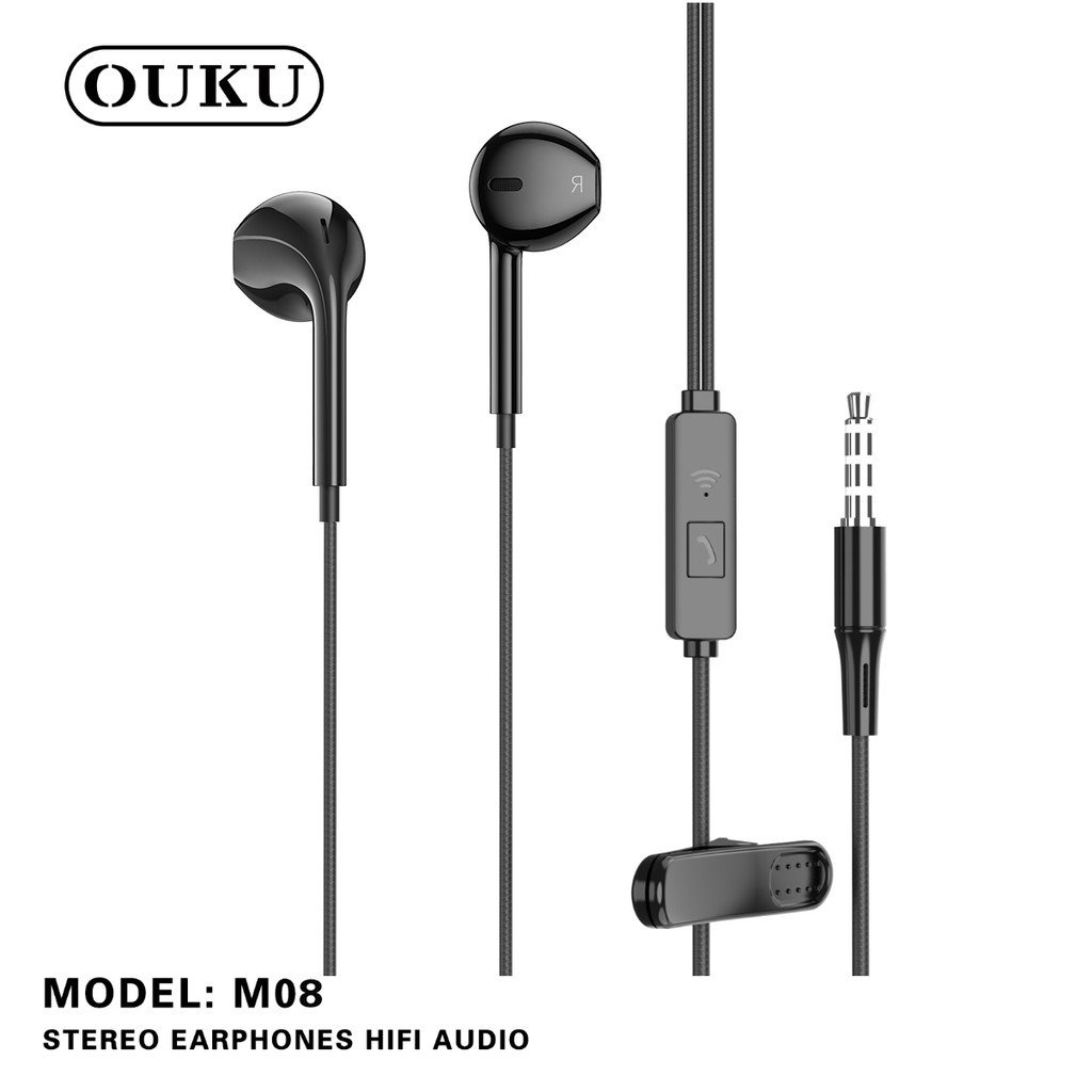 หูฟังหูแบน OUKU M08 รองรับมือถือทุกรุ่น มีถุงใสหูฟังกันน้ำ - myhappyphones