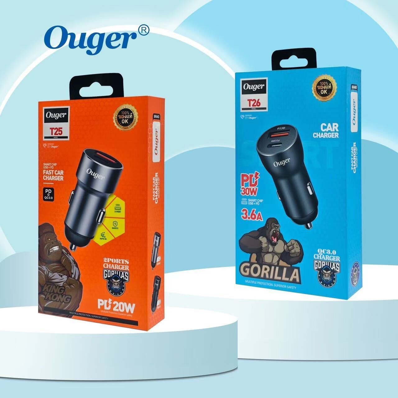 OUGER T25 ที่ชาร์จแบตในรถ ชาร์จเร็ว อะแดปเตอร์ชาร์จในรถ 1ช่อง usb + 1 ...