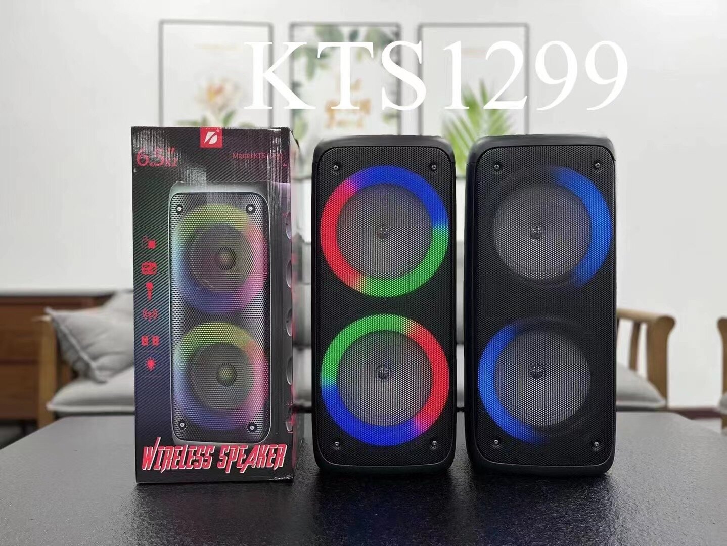 ลำโพงบลูทูธ KTS-1299 2ดอก6.5 ปรับเบสได้ รองรับ AUX/USB/TF ปรับไฟได้ ...