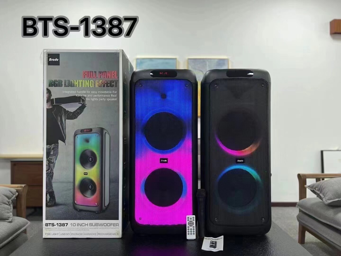 ลำโพงบลูทูธ 10 นิ้ว BTS-1387 2ดอกแนวตั้ง แถมไมค์ลอย1อัน และ รีโมท เสียง ...