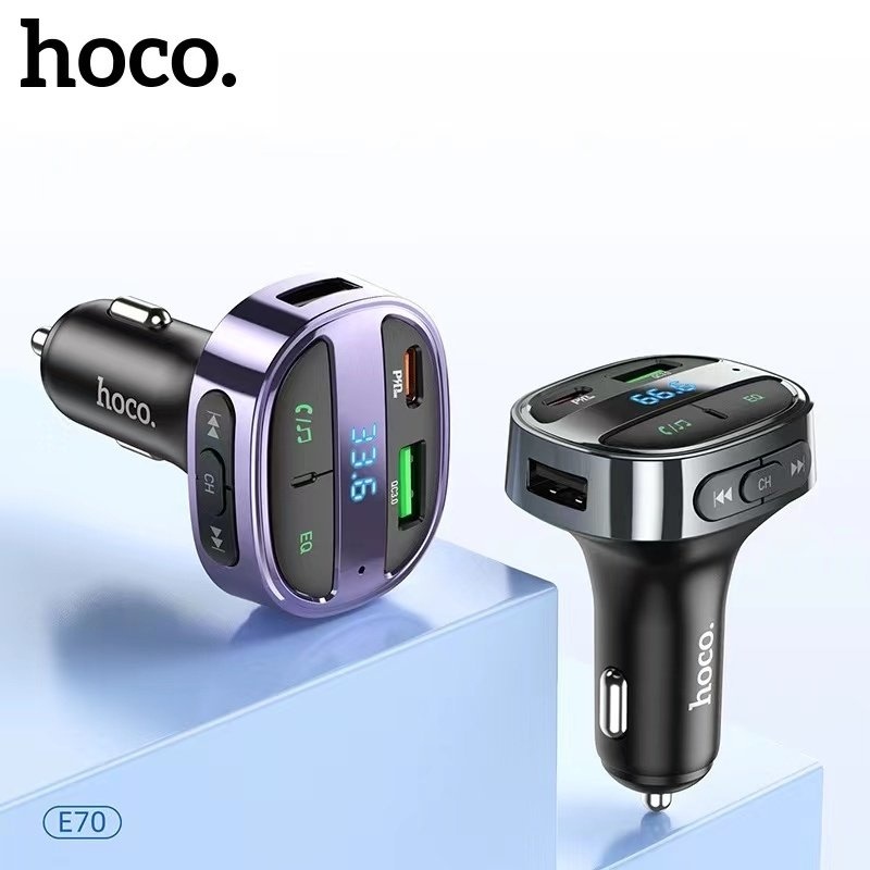 Hoco E70 รถชาร์จ PD30W + QC3.0 บลูทูธส่งสัญญาณ FM ไร้สาย U ดิสก์เครื่องเล่นเพลงในรถ - myhappyphones