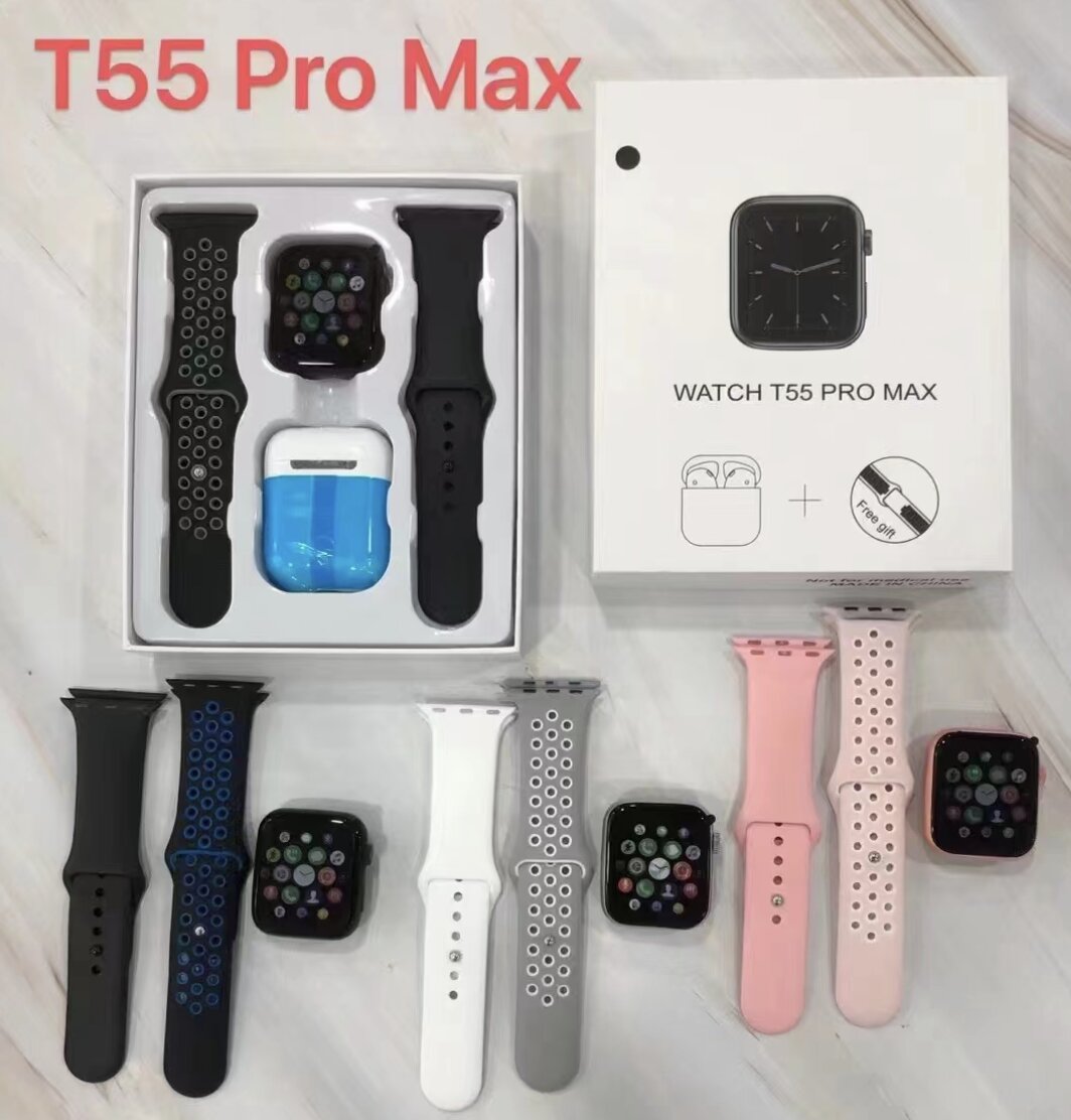 3 in 1 T55 PRO MAX นาฬิกาสมาร์ทวอทช์+ แถมสาย2แบบ+ หูฟังไร้สาย มี3สี นาฬิการะบบสัมผัส จอ 1.44 ...