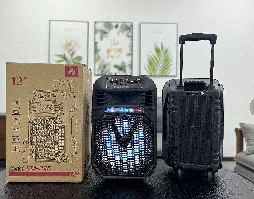 ลำโพงบลูทูธ 12 นิ้ว มีล้อ ลากได้ แถมไมค์สาย KTS-1543 - myhappyphones