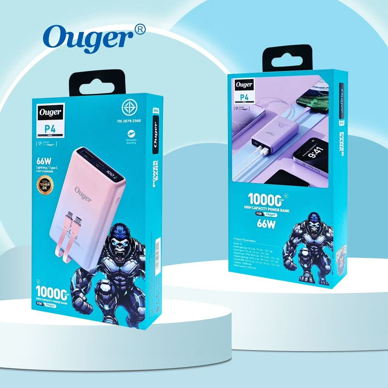 OUGER รุ่น P4 Powerbank แบตสำรอง10000mAh พาวเวอร์แบงค์ มีสายในตัว fast ...