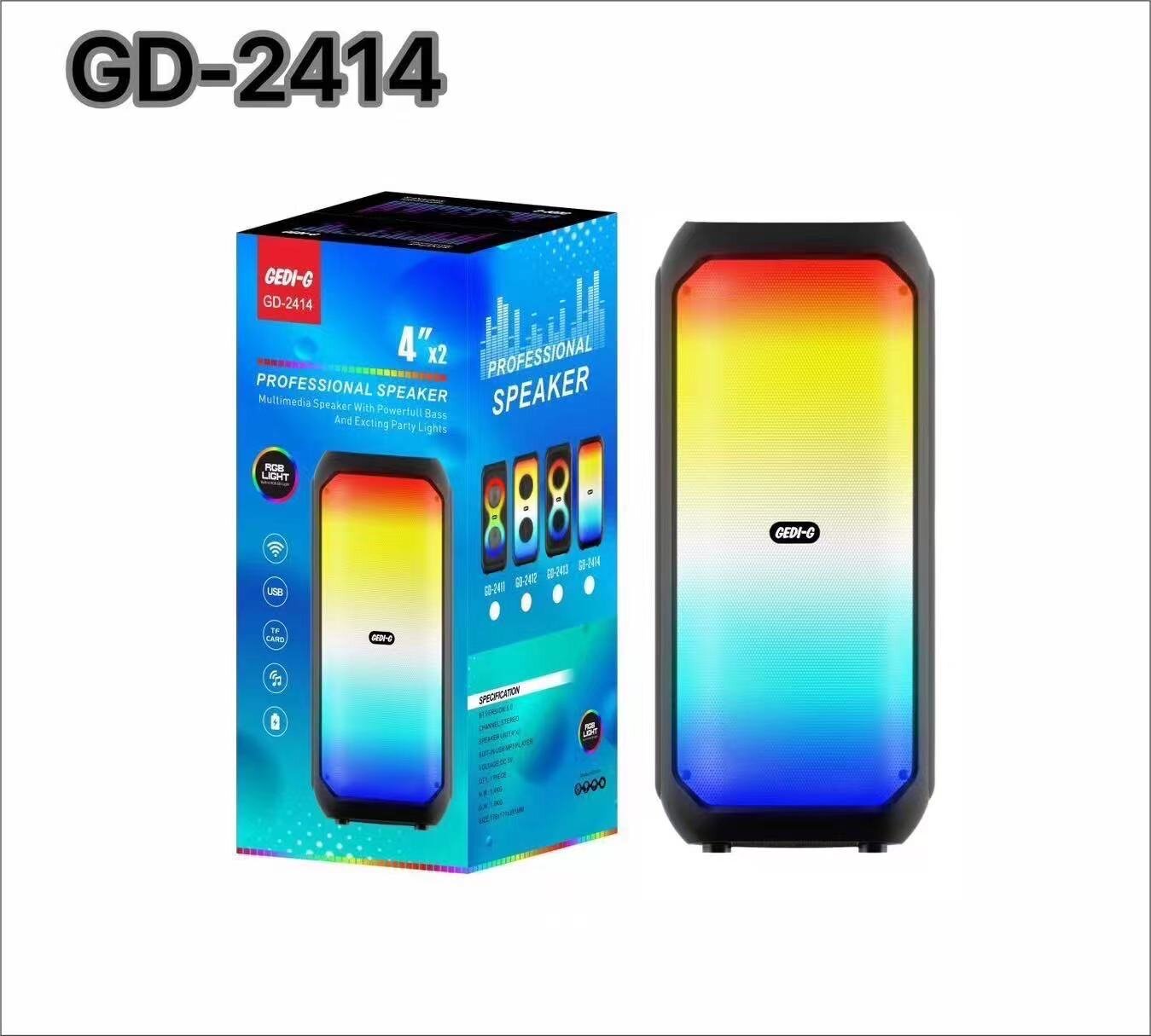 ลำโพงบลูทูธ 4 นิ้ว 2 ดอก เสียงดี พกพา มีไฟLEDวิ่ง GD-2414 - myhappyphones