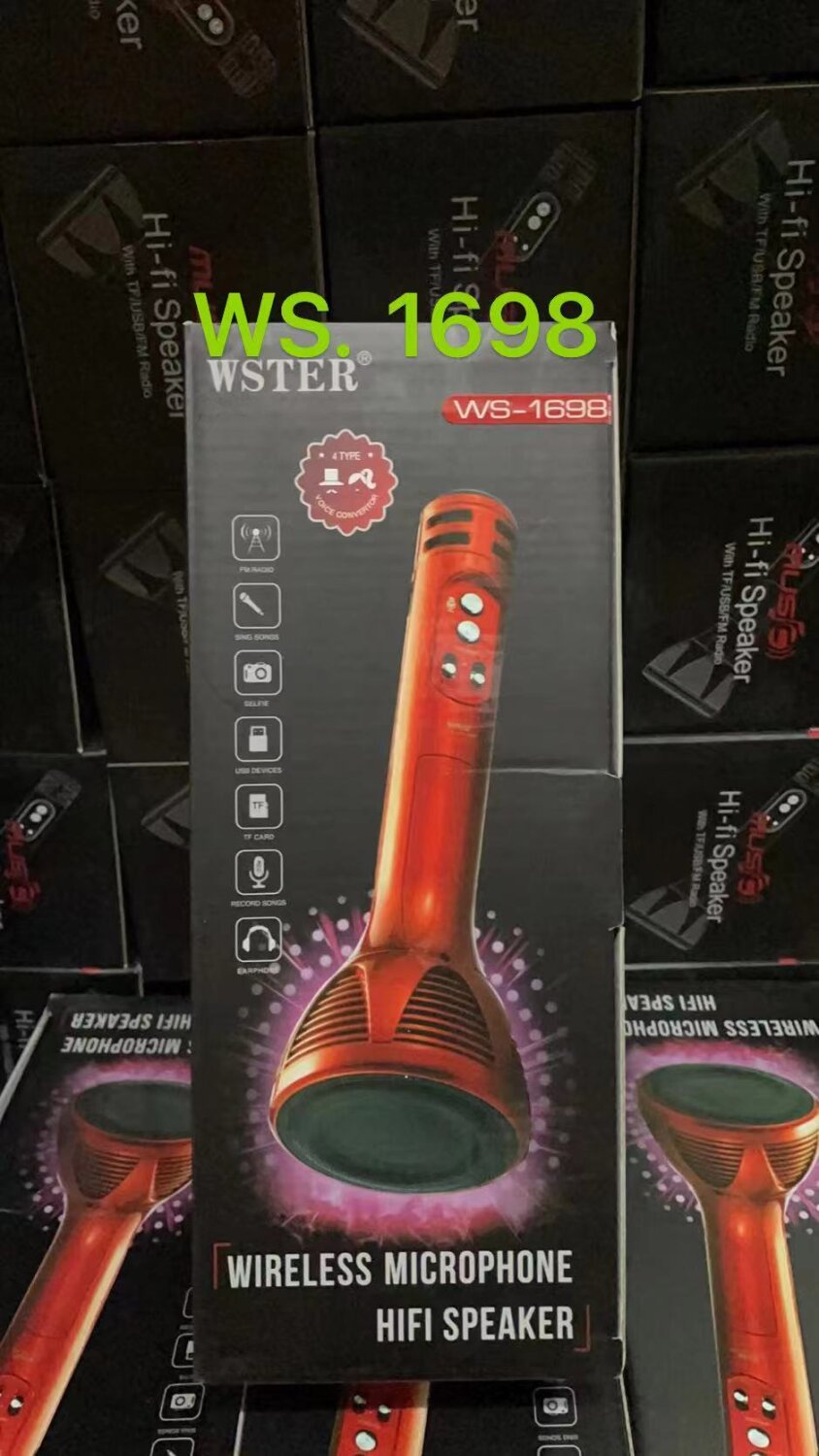 ไมโครโฟน +ลำโพงบลูทูธ WSTER WS-1689 ร้องคาราโอเกะได้ เปลี่ยนเสียงได้ - myhappyphones
