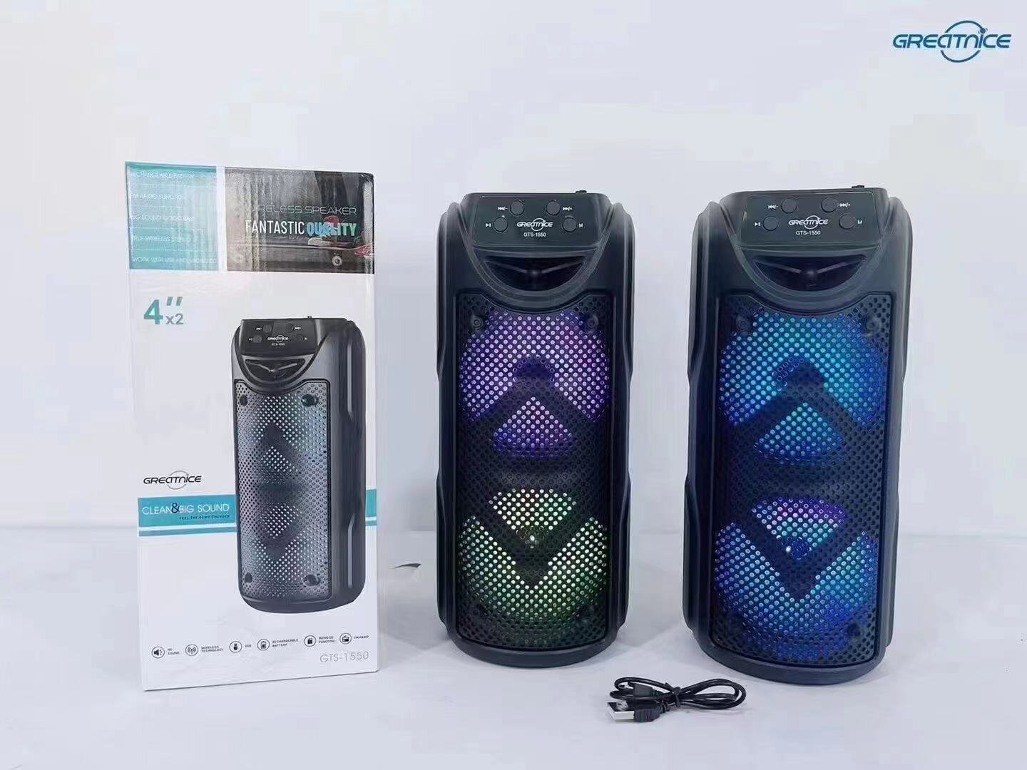 ลำโพงบลูทูธ 4 นิ้ว 2 ดอก เสียงดี พกพา มีไฟLED GTS1550 - myhappyphones