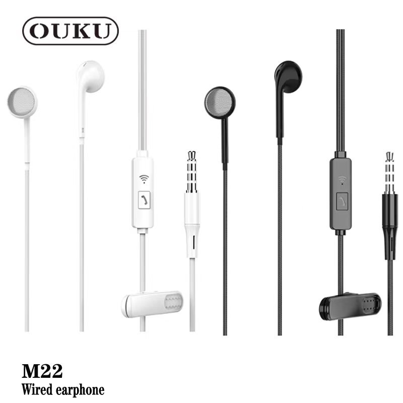 OUKU M22 หูฟังกลม หูฟังแบบสาย หูฟังมีไมค์ หูฟังราคาถูก คุณภาพสูง ทนมาก ส่งไว มีถุงใสหูฟังกันน้ำ ...