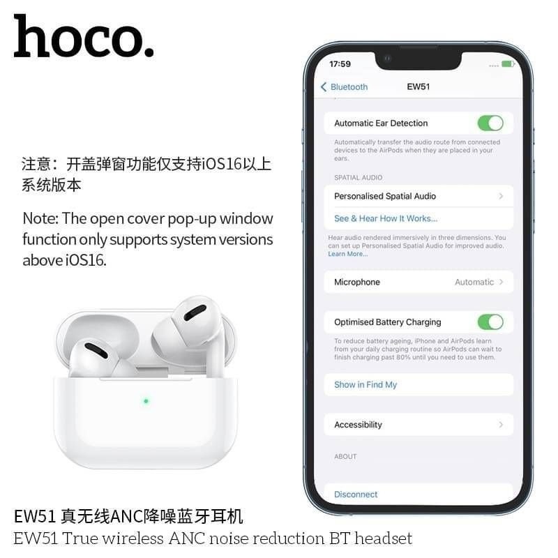 Hoco EW51หูฟัง บลูทูธ ไร้สาย รุ่นใหม่ ล่าสุด ตัดเสียงรบกวน ได้ สามารถ รองรับ wireless charger ...