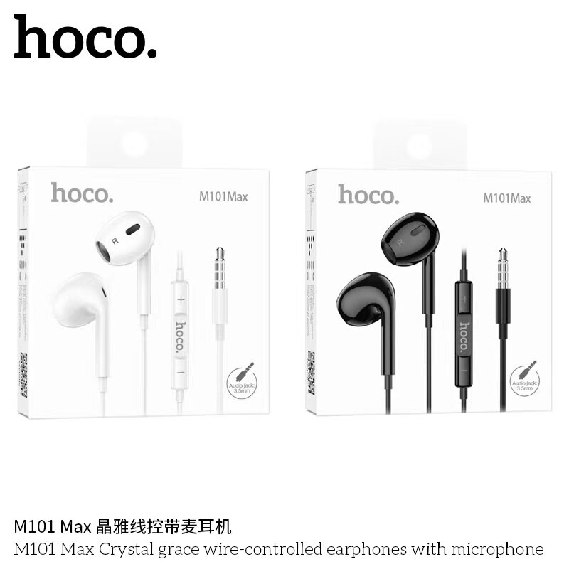 Hoco หูฟังสาย M101 max aux 3.5 อัพเกรดเสียงดี 32โอมห์ มีไมค์สมอลทอร์ค สีใหม่ Jet Black Stereo ...