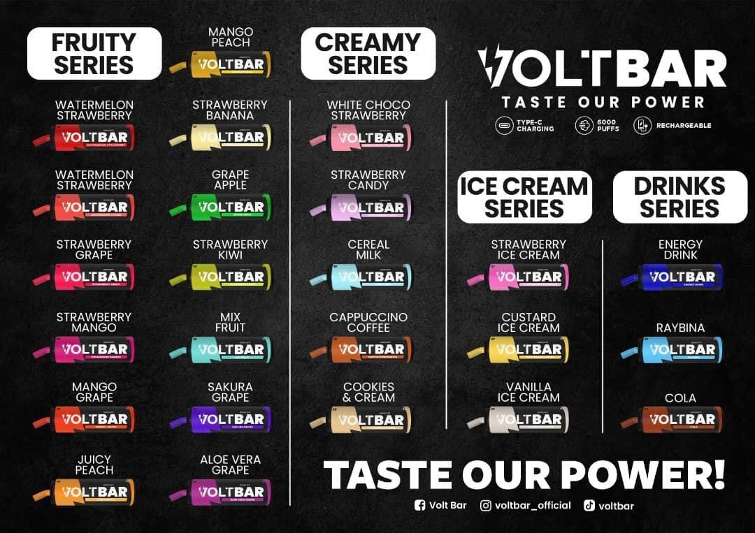 VOLT BAR 6000 Puffs Disposable Pod 1300mAh 15ml Nic 5% USB Type-C ...