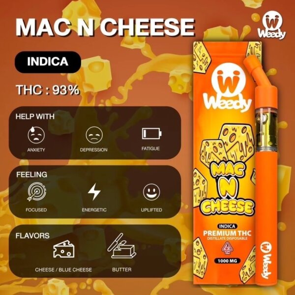 Weedy Mac N Cheese (INDICA) Premium THC (USA) Distillate Disposable Pod ...