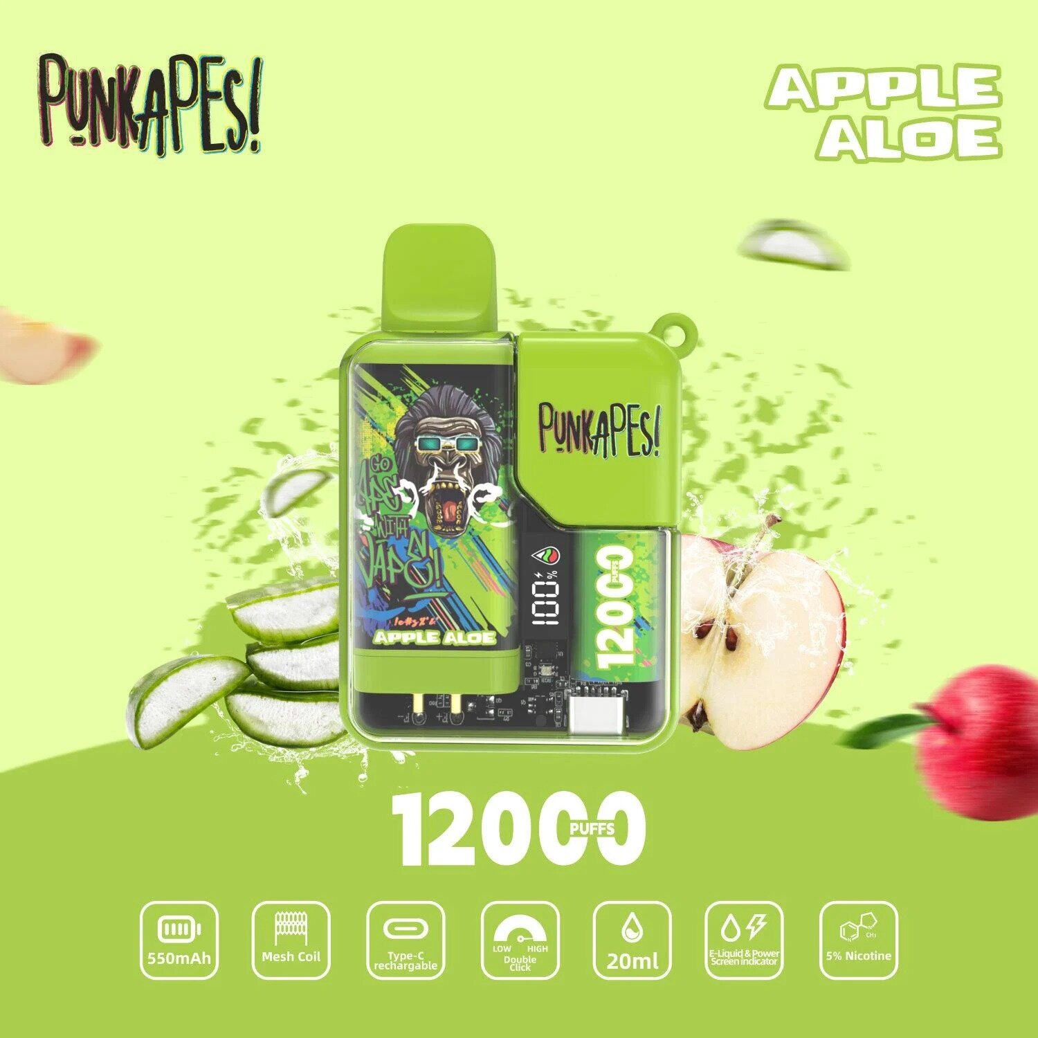 Punkapes 12000 Puffs Disposable Pod 550mAh 14ml Nic 3% USB Type-C ...
