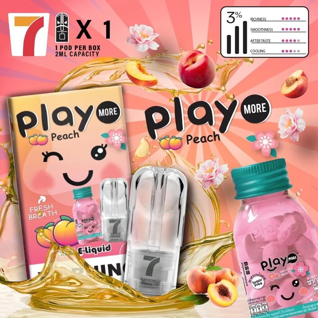 7-11 (Play Peach) Pod Head E-Liquid 2-2.5ml Nic 3% [ แท้ ] | หัวพอดพร้อมน้ำยากลิ่นลูกอมพีช [ ใช้ ...