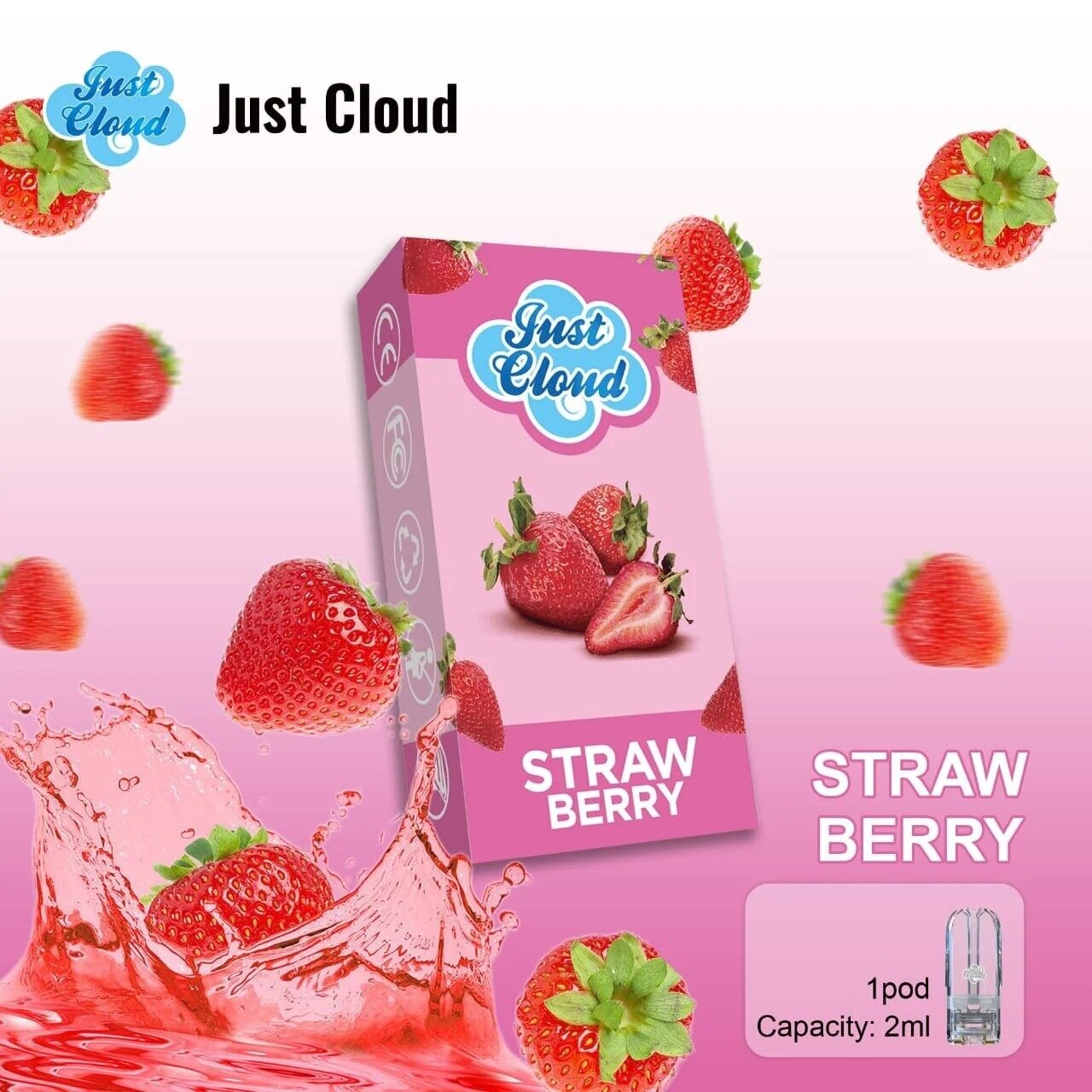 Just Cloud Strawberry 2ml Hua Namya Nic 3% [ แท้ ] | หัวน้ำยาสตรอว์เบอร์รี่ [ ใส่เครื่องตระกูล ...