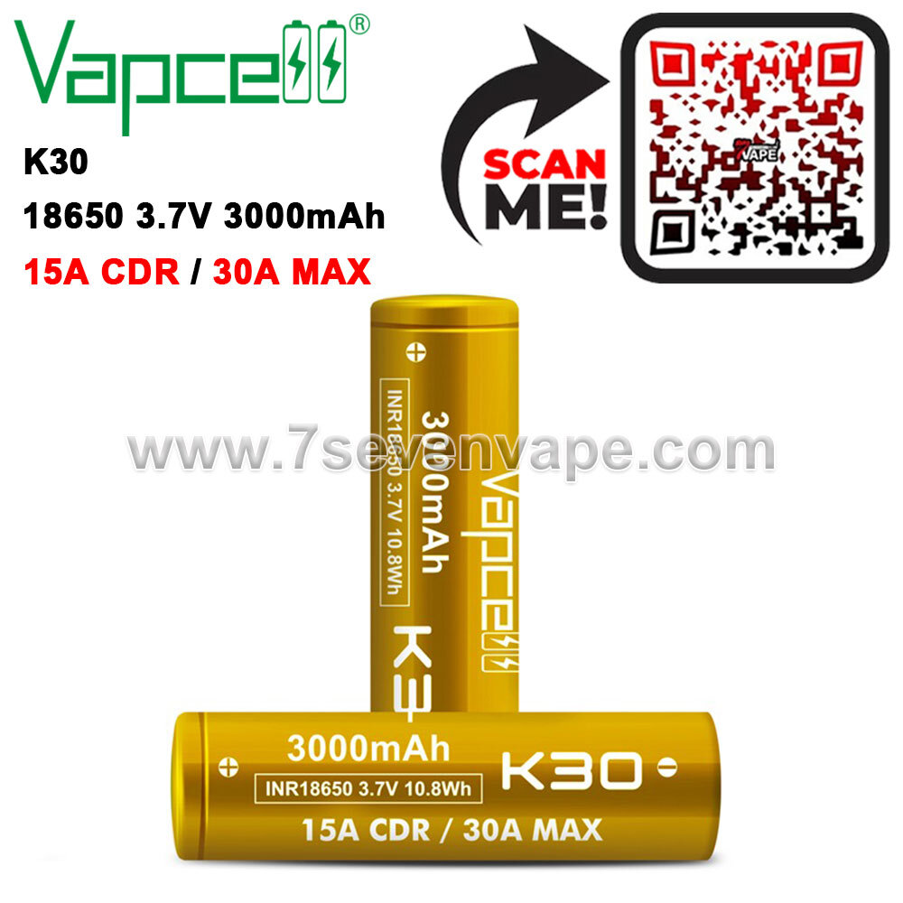 Vapcell K30 INR18650 3.7V 10.8Wh 3000mAh 15A CDR / 30A MAX [ แท้ ...