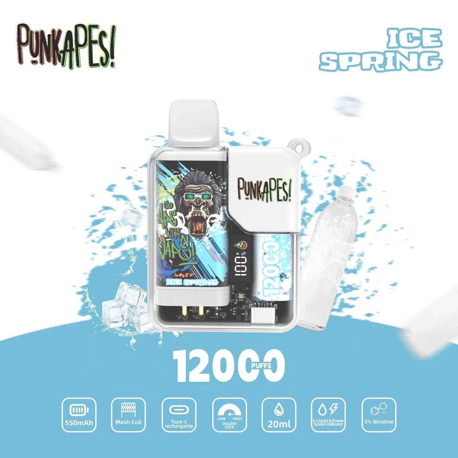 Punkapes 12000 Puffs Disposable Pod 550mAh 14ml Nic 3% USB Type-C ...