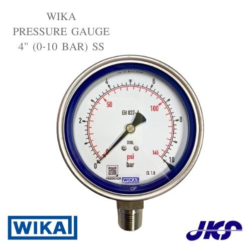 Wika Pressure Gauge 4" (0-10Bar) SS - บริษัท เจ เค เอส อินเตอร์เนชั่นแนล (ปทท) จำกัด