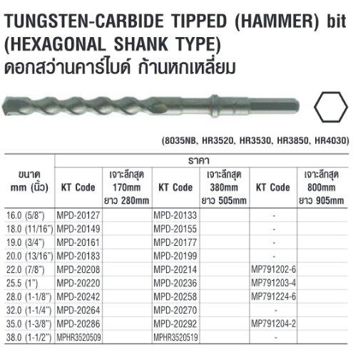 Makita D-20292 ดอกสว่านโรตารี่ ก้าน 6 เหลี่ยม 35 x 505 มม (สำหรับ ...