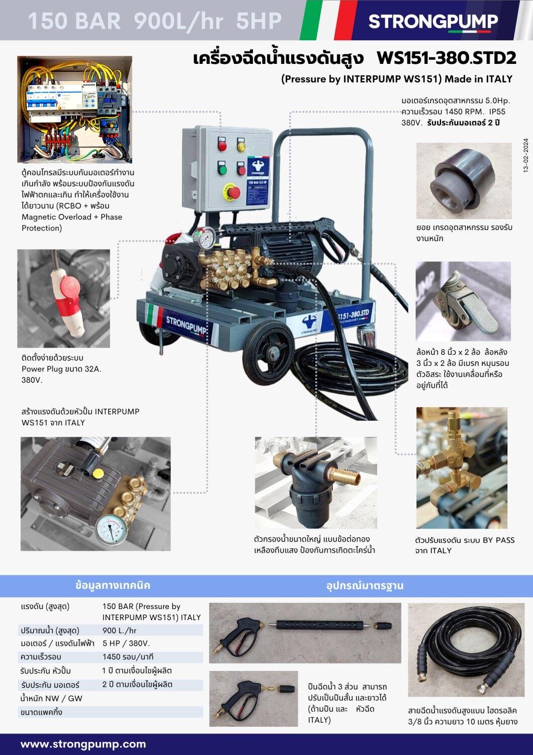 STRONGPUMP WS151-380.STD2 (Pressure by INTERPUMP) (02.67) เครื่องฉีดน้ำแรงดันสูง 150 บาร์ ...