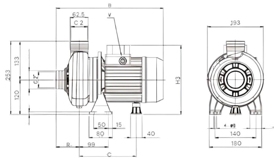 EBARA DWC-N-300/1.5 ปั๊มหอยโข่งสแตนเลส (ใบพัดปิด) 2 x 2 นิ้ว 2.0 HP 380V. #E061-1220 - HereTools