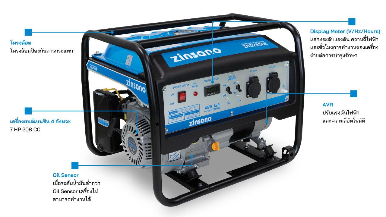 AKZIZNG2800E Zinsano ZNG2800E เครื่องปั่นไฟเบนซิน 2.8 kW. 7 HP (220V ...