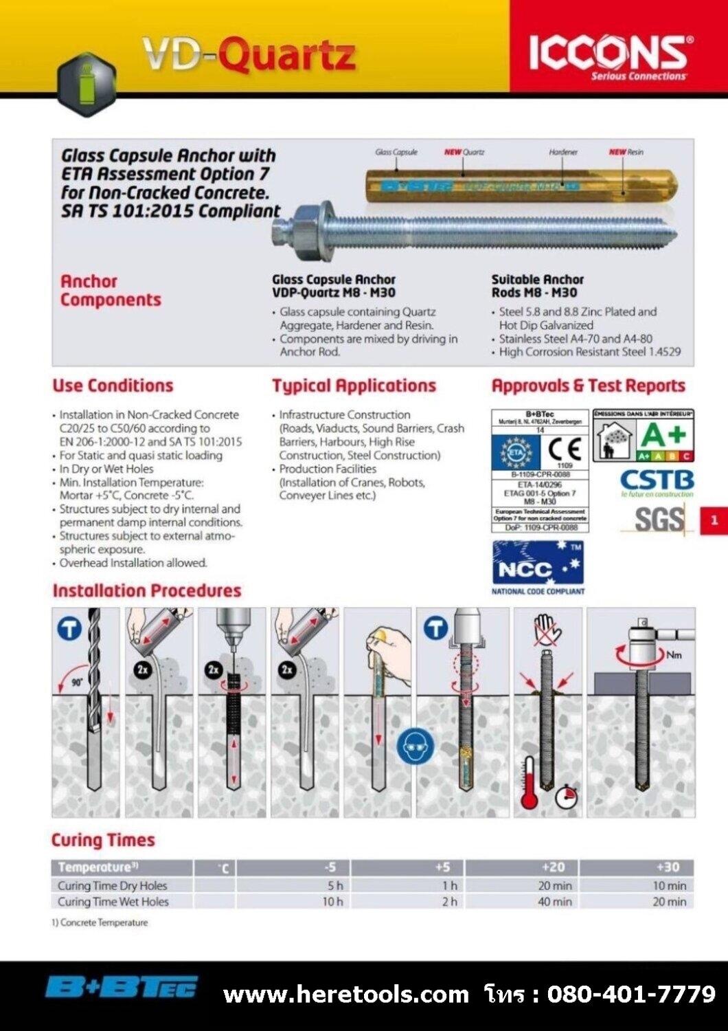 ICCONS B+BTec VDP-Q M16 พุกเคมีปั่น M16 (รูเจาะ 18 มม.| เจาะลึก 125 มม. ...